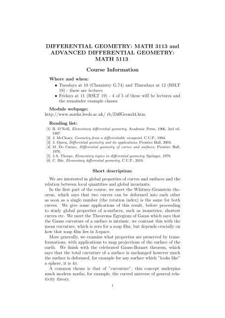 Differential Geometry Applications
