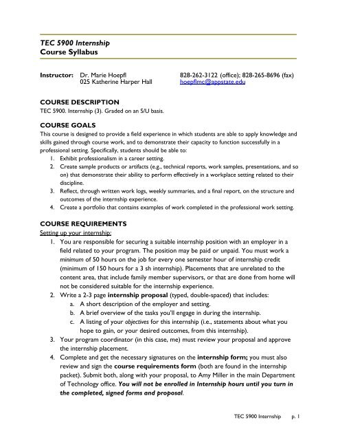 TEC 5900 Internship Course Syllabus - Department of Technology ...