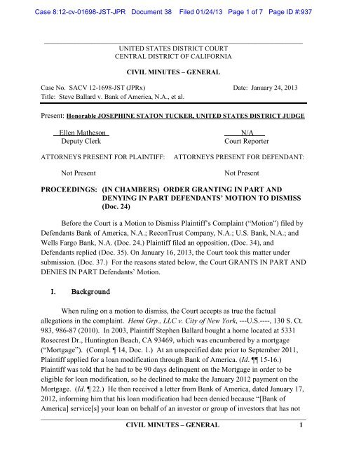 Order Denying Motion to Dismiss