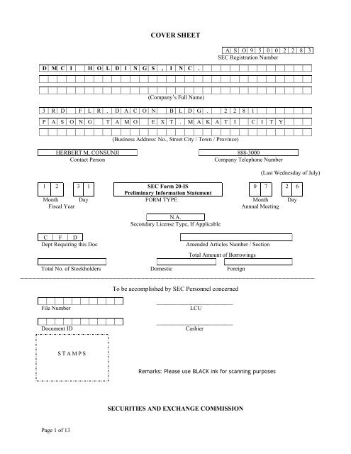 Preliminary Information Statement - DMCI Holdings Inc.