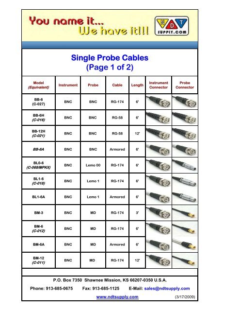 02- Cable Price List - Single Probe Cables - Customers