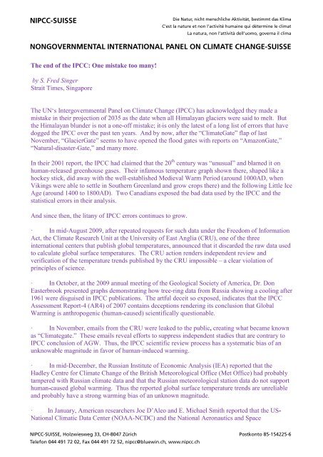 The end of the IPCC: One mistake too many! by S. Fred Singer Strait ...