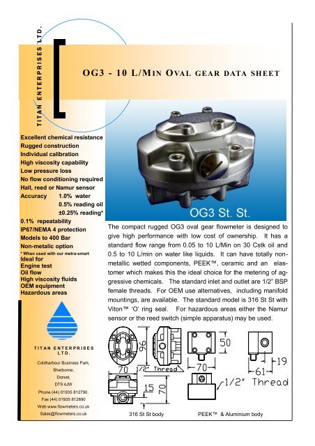 OG3 - 10 L/MIN OVAL GEAR DATA SHEET - Titan Enterprises