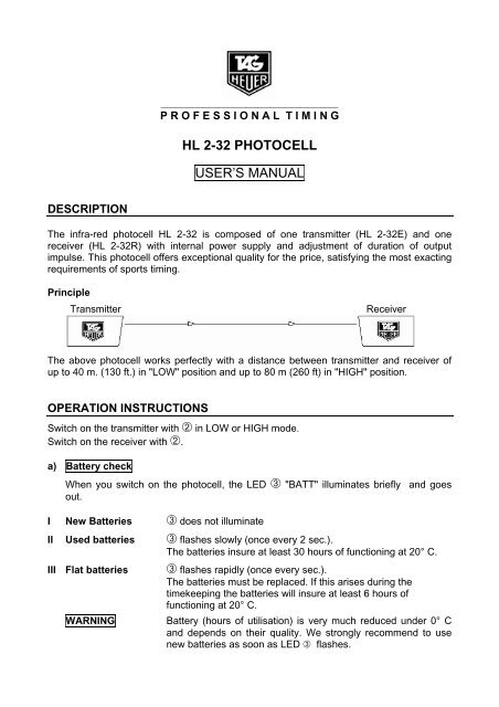 HL 2-32 PHOTOCELL USER'S MANUAL - Pyramid Sports Timing