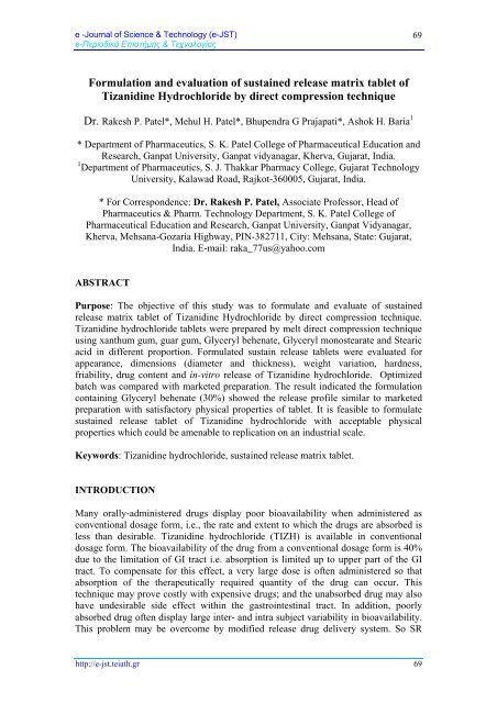 Formulation And Evaluation Of Sustained Release Matrix Tablet Of