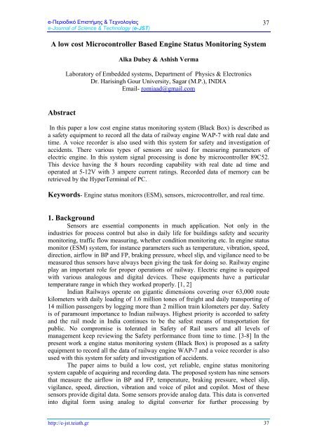 A low cost Microcontroller Based Engine Status Monitoring System ...