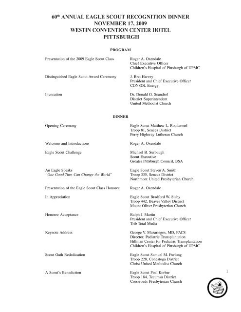 Program pages 2009 - 2012 Eagle Scout Recognition Dinner