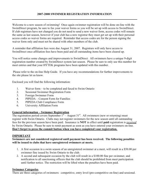 MEMO TO: - Swim Ontario