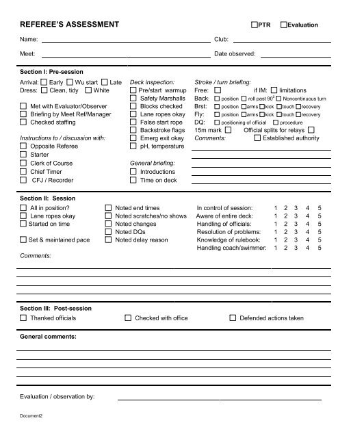 REFEREE'S ASSESSMENT - Swim Ontario