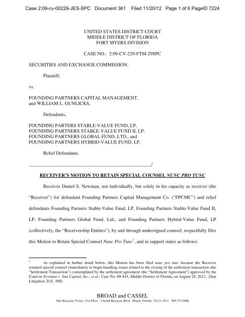 Receiver's Motion to Appoint Special Counsel Nunc Pro Tunc
