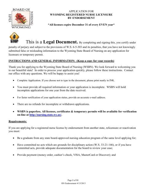 RN by Endorsement Application - Wyoming State Board of Nursing