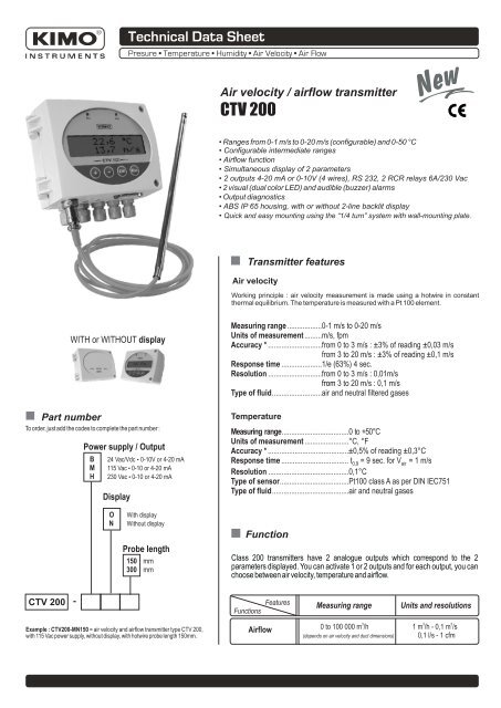 KIMO CTV200 Data Sheet - Envirolab