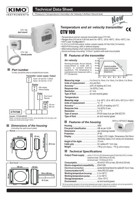 KIMO CTV100 Data Sheet - Envirolab