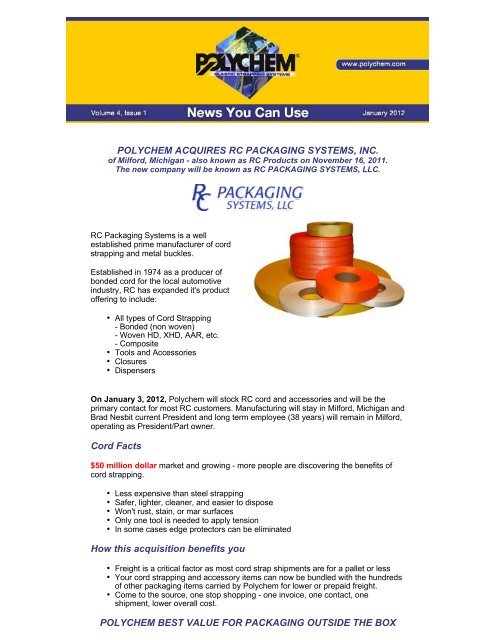POLYCHEM ACQUIRES RC PACKAGING SYSTEMS, INC ...