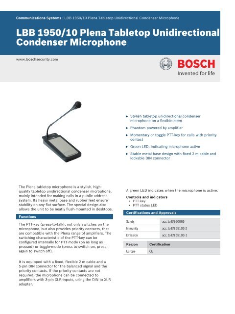 LBB 1950/10 Plena Tabletop Unidirectional - Bosch Security Systems
