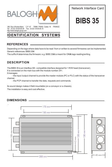 Data sheet BIBS35 - Balogh technical center