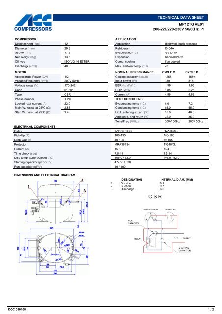 TECHNICAL DATA SHEET MP12TG VE01 200-220/220-230V 50 ...