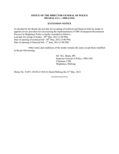 Implementation of Transparent Recruitment Process Extension Notice