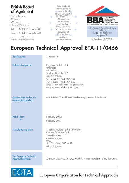 European Technical Approval ETA-11/0466 - Holzbau Noorman
