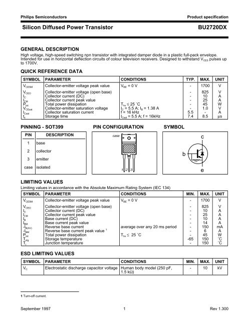 Silicon Diffused Power Transistor BU2720DX - Futurlec