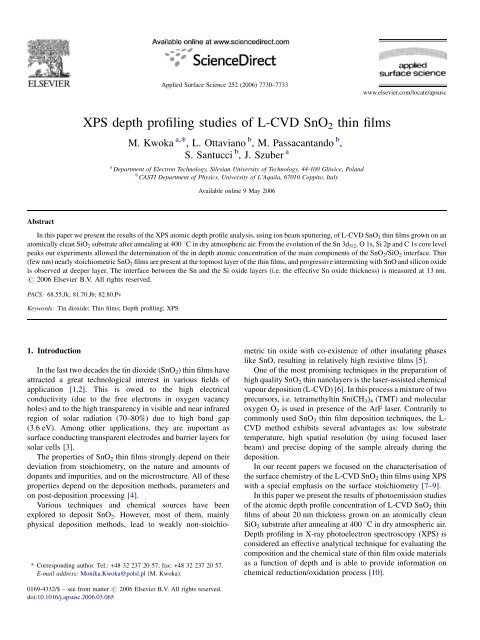 XPS depth profiling studies of L-CVD SnO2 thin films