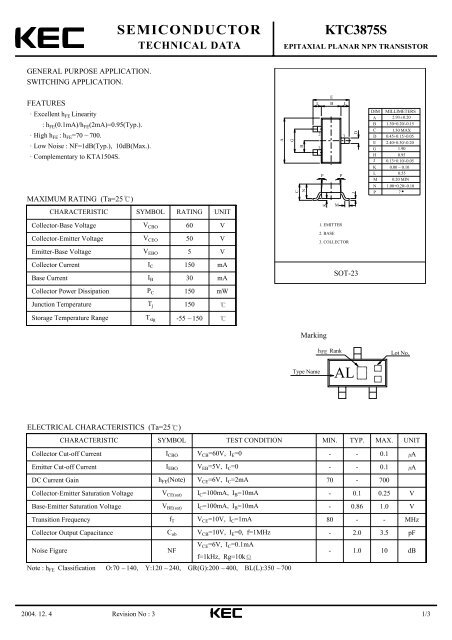 SEMICONDUCTOR KTC3875S - Futurlec