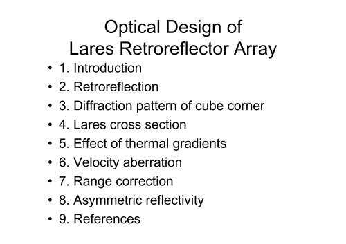 Optical Design of Lares Retroreflector Array - LARES Mission