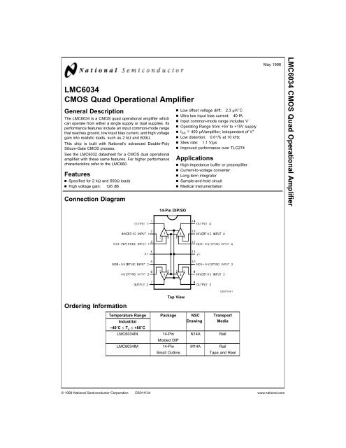 LMC6034 CMOS Quad Operational Amplifier - Futurlec