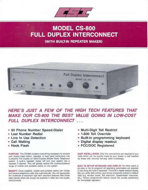 MODEL CS-800 - Connect Systems