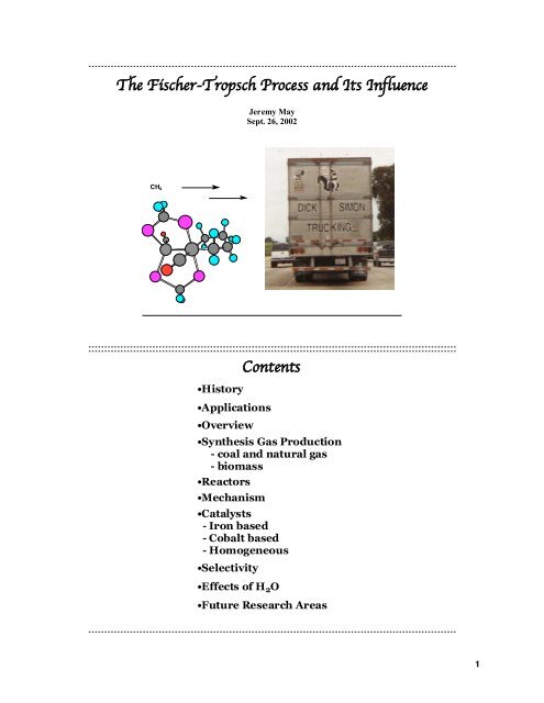 The Fischer-Tropsch Process and Its Influence Contents