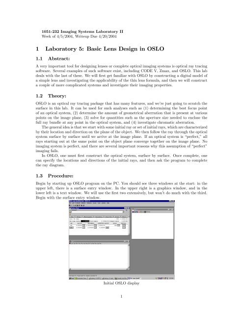 1 Laboratory 5: Basic Lens Design in OSLO