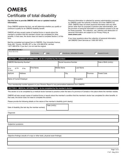 Certificate of total disability - omers