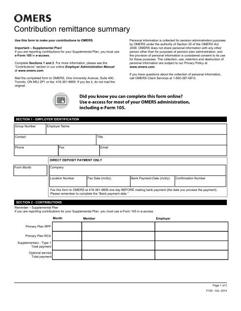 Contribution remittance summary instructions - omers