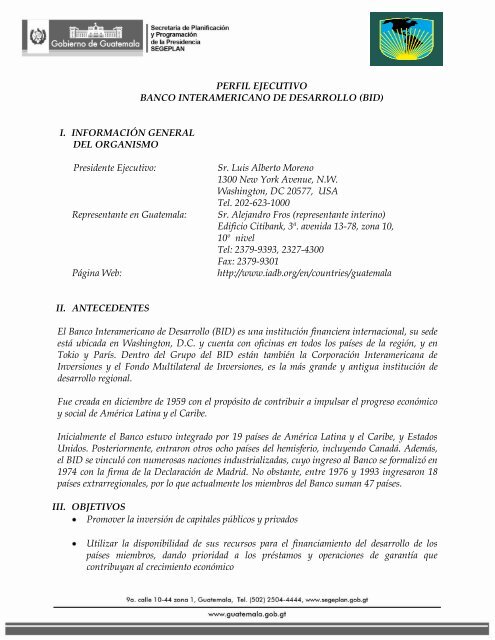 Banco Interamericano de Desarrollo - Segeplan
