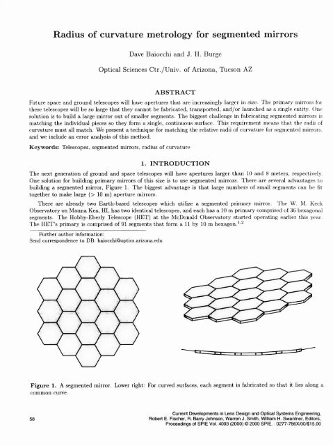 Radius of curvature metrology for segmented mirrors - LOFT, Large ...