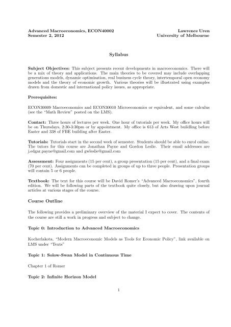 Syllabus Course Outline - University of Melbourne
