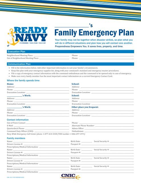 Family Emergency Plan Template