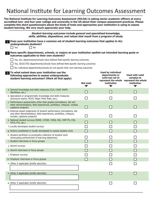 Survey Questionnaire - National Institute for Learning Outcomes ... Survey Questionnaire - National Institute for Learning Outcomes ...
