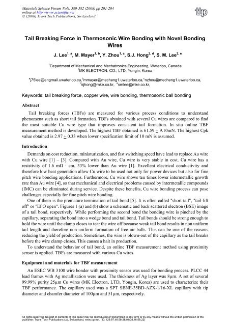 Tail Breaking Force in Thermosonic Wire Bonding with Novel ...