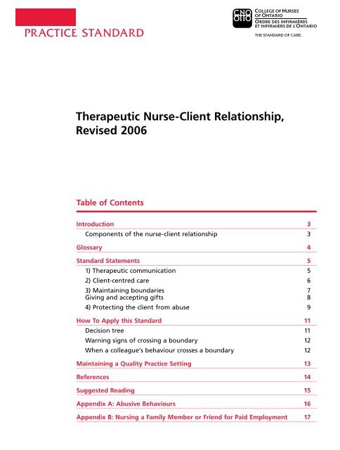 Therapeutic Nurse-Client Relationship - College of Nurses of Ontario