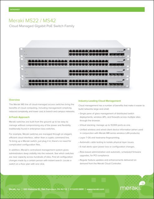 Meraki MS22 / MS42 - Cloud Distribution
