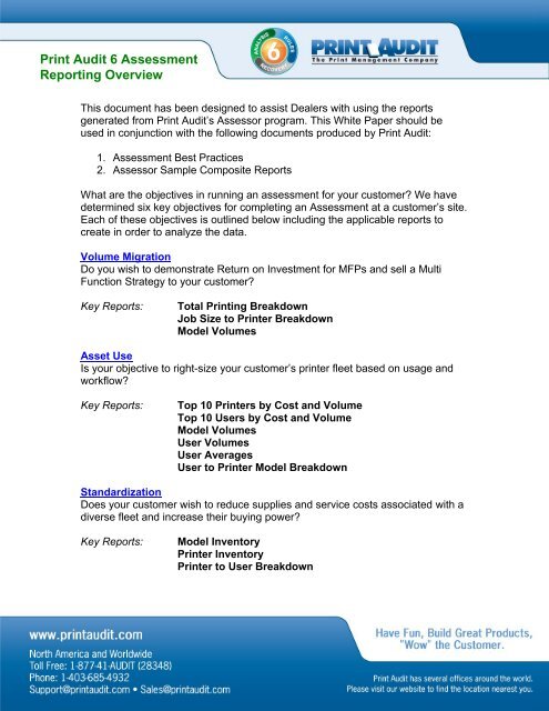 Print Audit 6 Assessment Reporting Overview