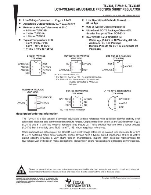 Low-Voltage Adjustable Precision Shunt Regulator (Rev. T - Ethernut