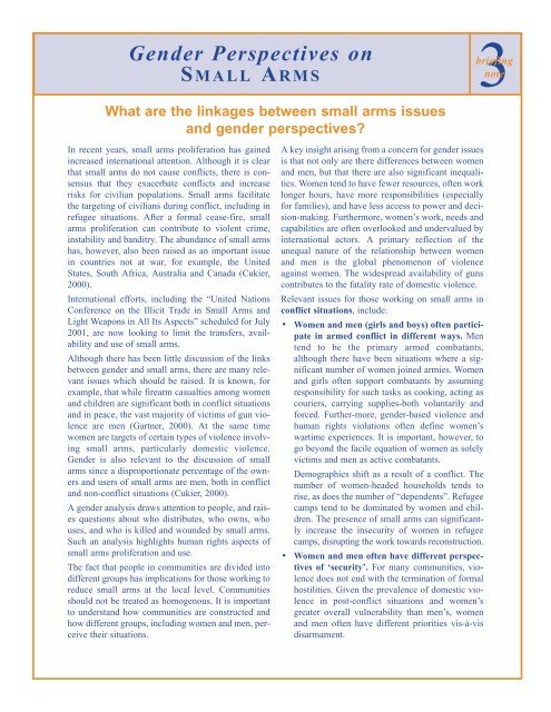 Gender Perspectives on SMALL ARMS - the United Nations