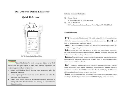 OLT-20 Series Optical Loss Meter Quick Reference - Intersell