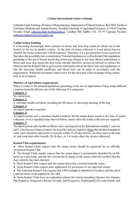 International Canine semen exchange - evssar