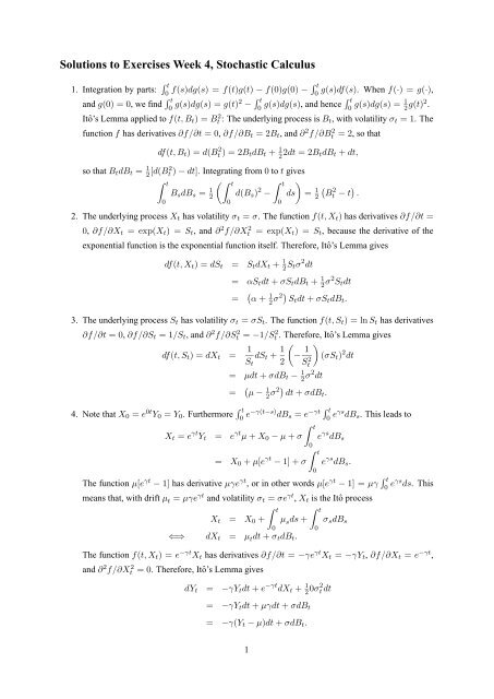 Solutions to Exercises Week 4, Stochastic Calculus