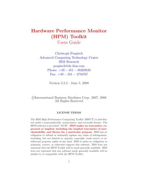 Hardware Performance Monitor (HPM) Toolkit Users ... - IBM Research