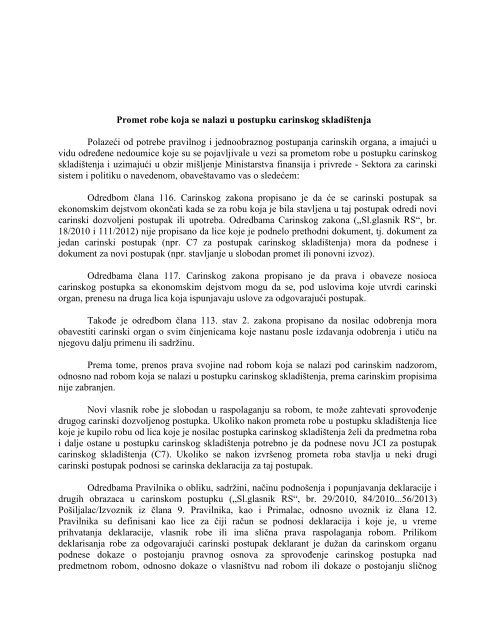 Promet robe koja se nalazi u postupku carinskog skladiÅ¡tenja ...