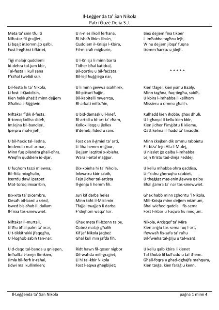 Patri Guze Delia - Il-Leggenda ta' San Nikola - Kappelli Maltin